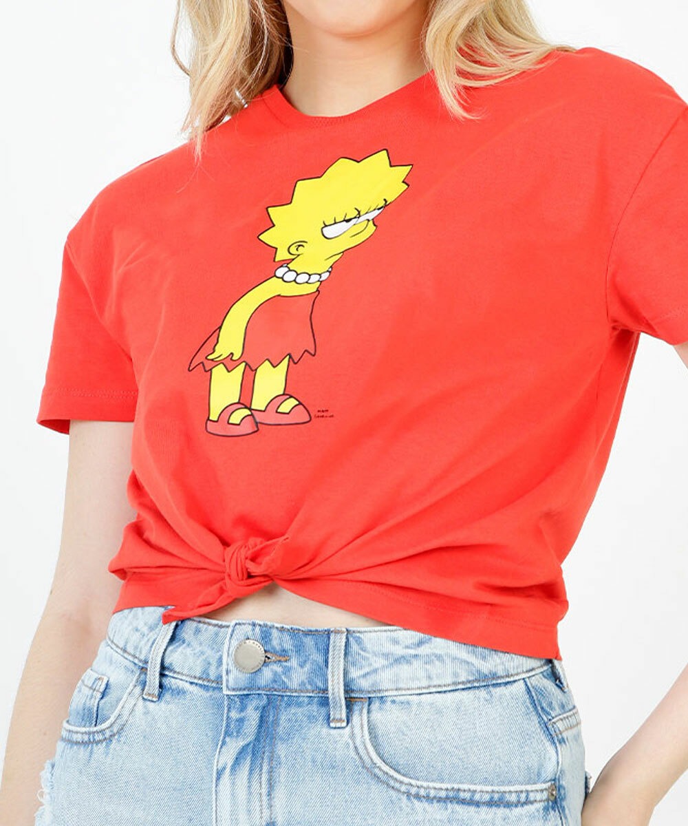 Blusa Cropped Feminina Amarração Estampa Lisa Simpsons | Marisa