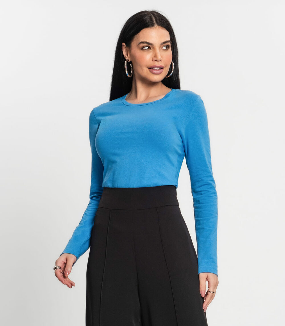 Blusa De Cotton Básica Feminina Kohmar Azul | Marisa
