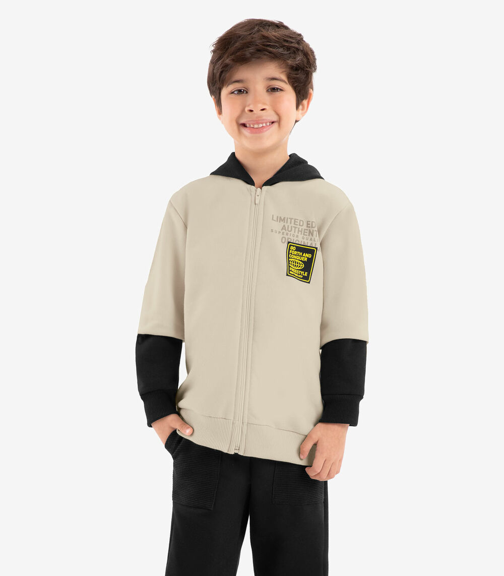 Jaqueta Infantil Com Capuz Em Moletom Rovi Kids Bege | Marisa
