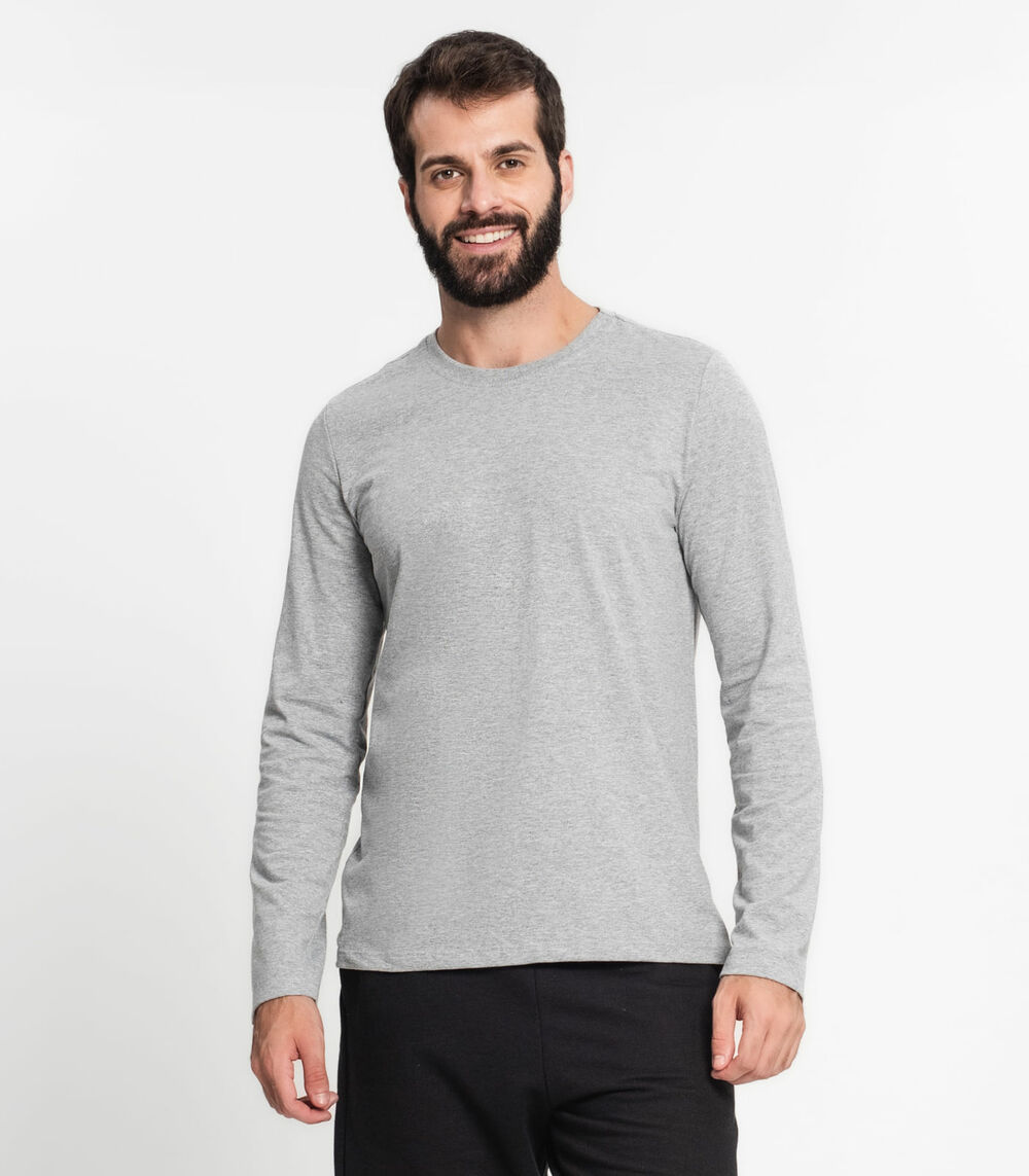 Camiseta Manga Longa Masculina Meia Malha Kohmar Cinza | Marisa