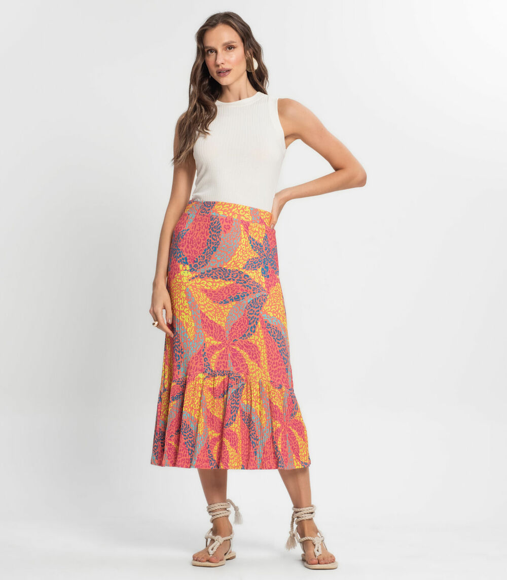 Saia Midi De Ribana Feminino Estampado Endless Rosa | Marisa