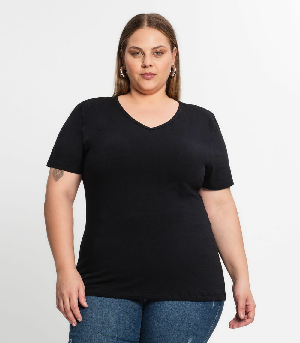 Blusa Cotton Básica Plus Size Feminina Kohmar Preto | Marisa